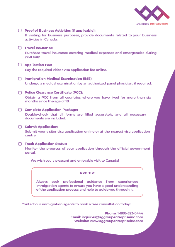 Visitor Visa Checklist - AG Group Enterprise Inc